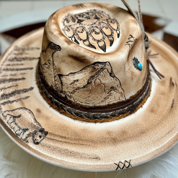 Accessories | Custom Hand Drawn Pyrography Bear Cowboy Hat Can Be Worn ...